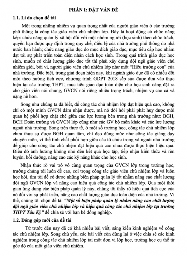 SKKN Một số biện pháp quản lý nhằm nâng cao chất lượng đội ngũ giáo viên chủ nhiệm lớp và hiệu ...
