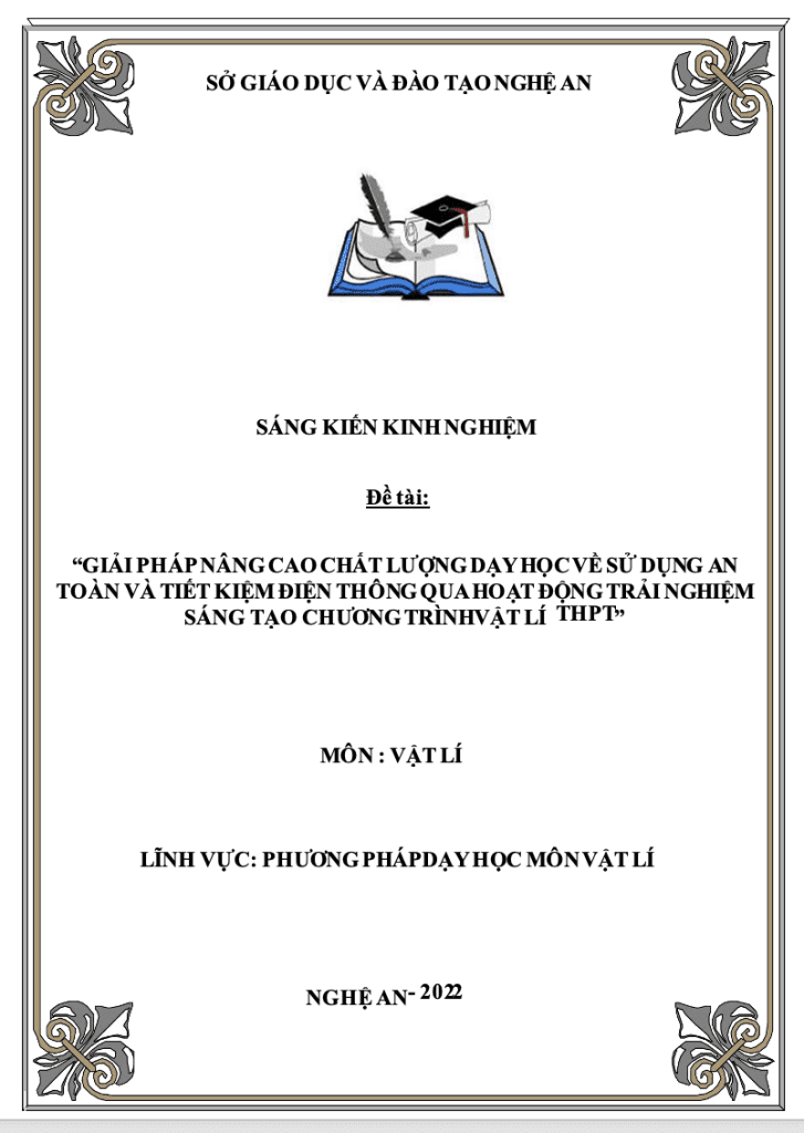 SKKN Giải pháp nâng cao chất lượng dạy học về sử dụng an toàn và tiết kiệm điện qua các hoạt ...