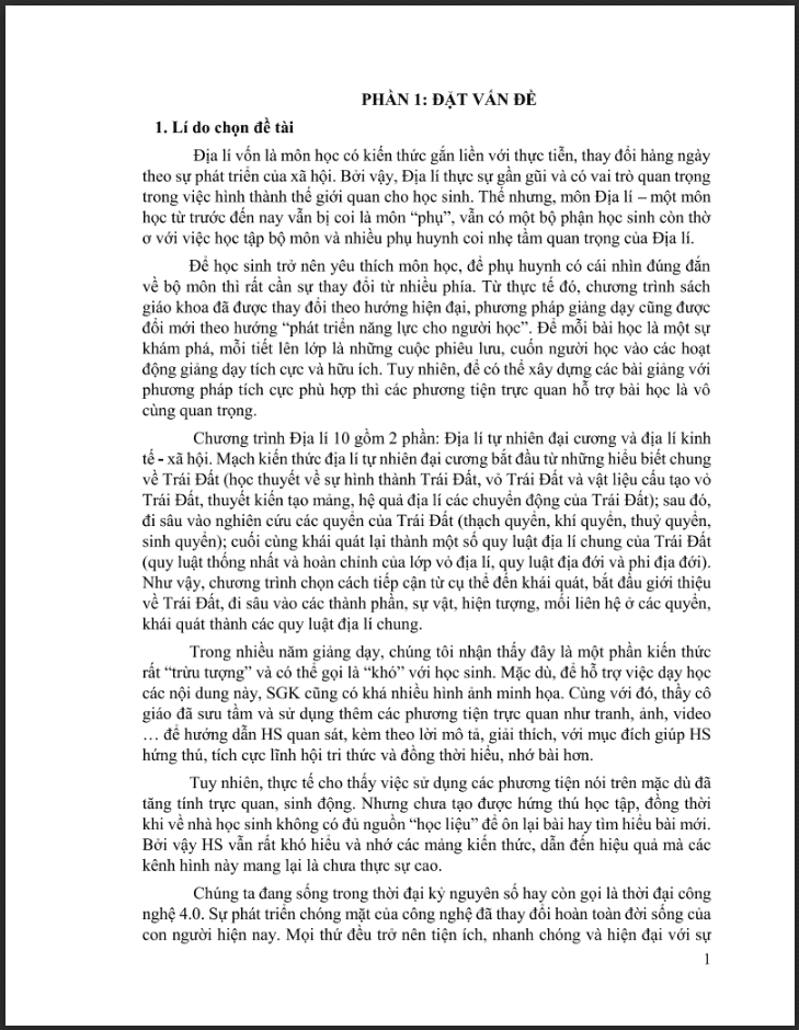 SKKN Sử dụng cảnh 3D trong dạy học môn Địa lí 10 –phần Địa lí tự nhiên ...